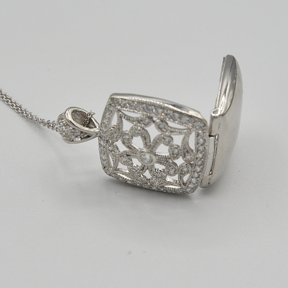 Sterling Silver Locket with Cubic Zirconia (CZ) Square shape – Designer ...