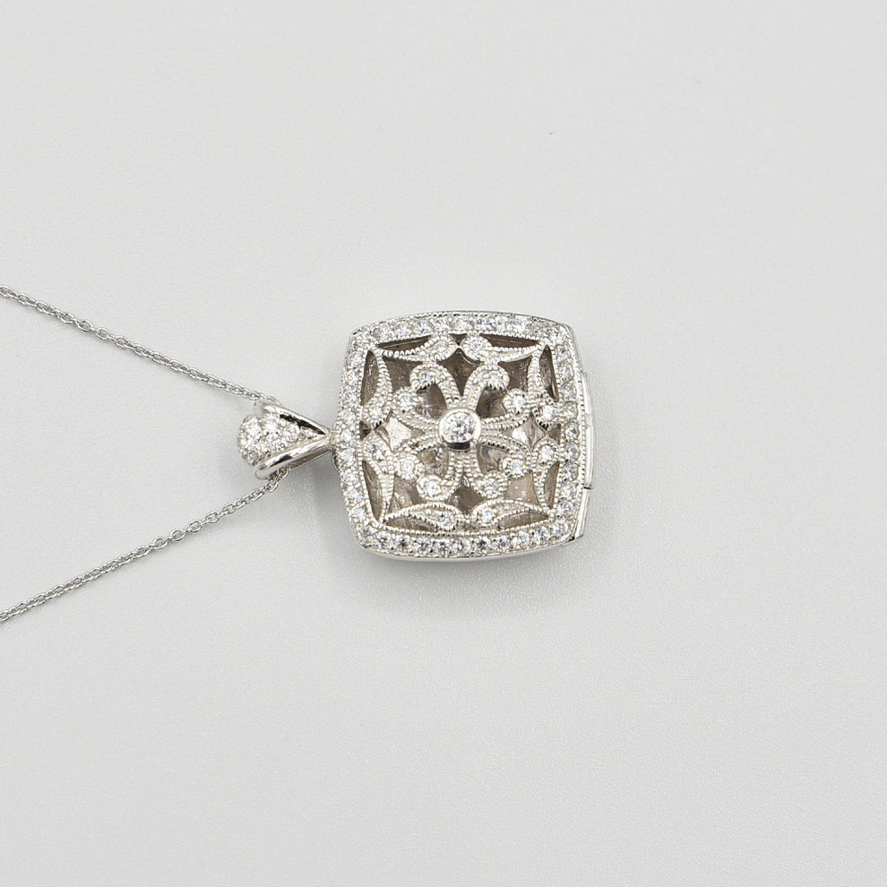 Sterling Silver Locket with Cubic Zirconia (CZ) Square shape – Designer ...